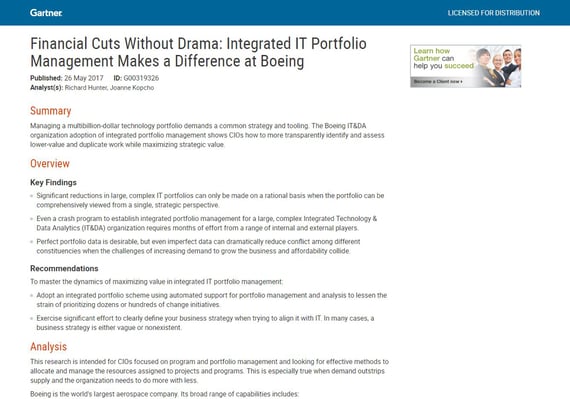 Gartner Case Study on Cost Cutting via Portfolio Management at Boeing
